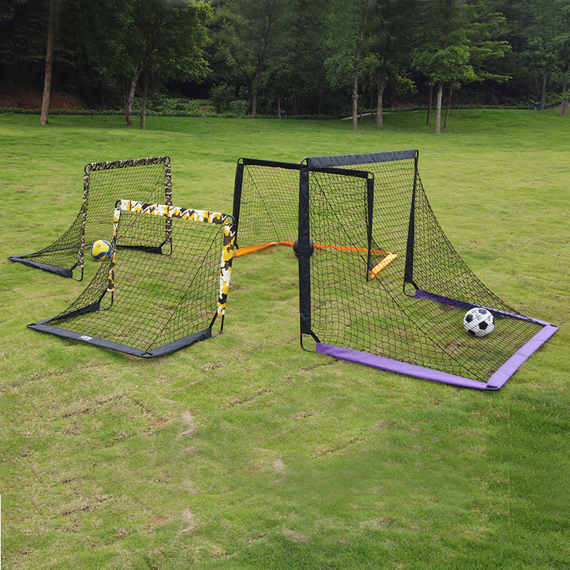 4 Nets with One Set Football Target Metal Rods Soccer Shooting Goal Set ...